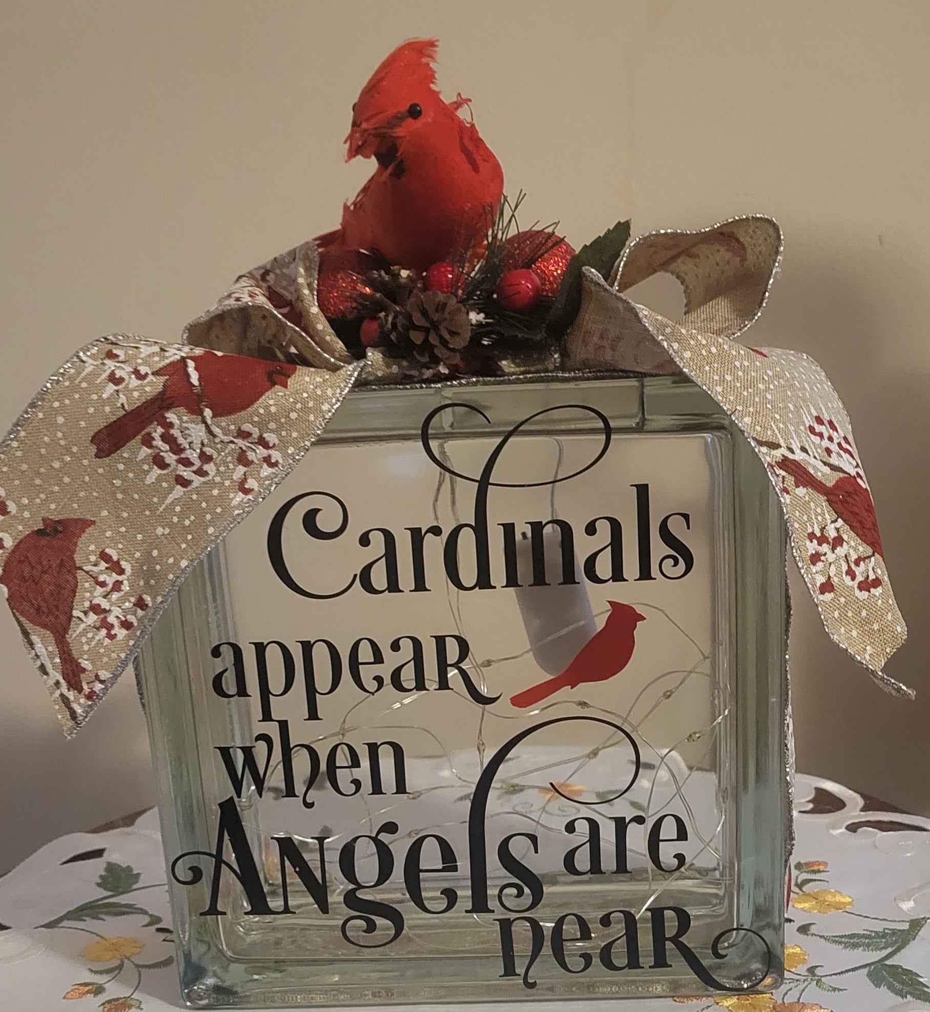 Cardinal Memorial Lighted Tile Block – Touched By An Angel